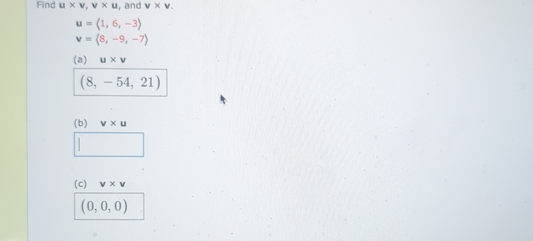 Solved Find u×v,v×u, ﻿and | Chegg.com