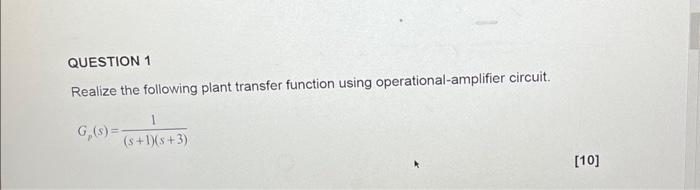 Solved Realize the following plant transfer function using | Chegg.com