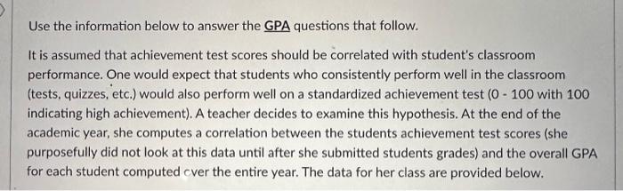 Solved Use the information below to answer the GPA questions | Chegg.com