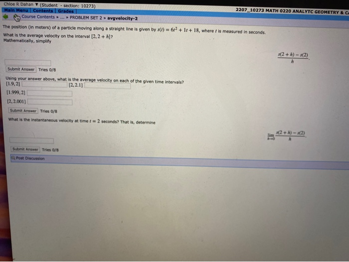 Solved Chloe R Dahan (Student section: 10273) 2207_10273 | Chegg.com