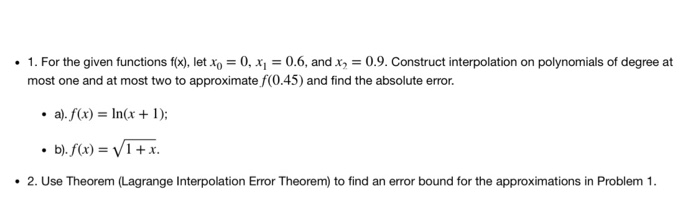 Solved • 1 For The Given Functions Fx Let Xo 0 X1