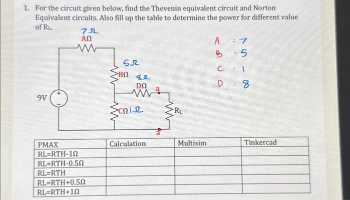 Solved 1. For the circuit given below, find the Thevenin | Chegg.com