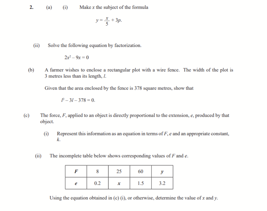 Solved . 2. (a) (i) Make x the subject of the formula y = X | Chegg.com