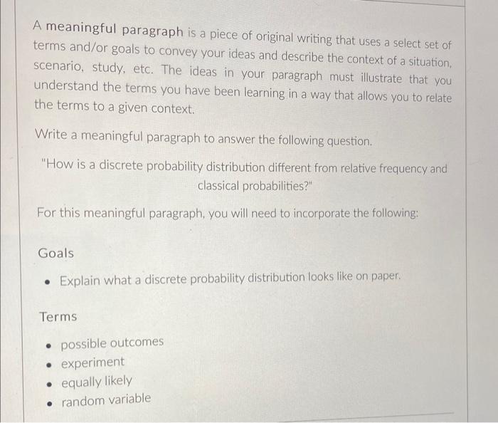 A meaningful paragraph is a piece of original writing | Chegg.com