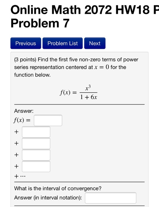Solved Online Math 2072 HW18 F Problem 7 Previous Problem | Chegg.com