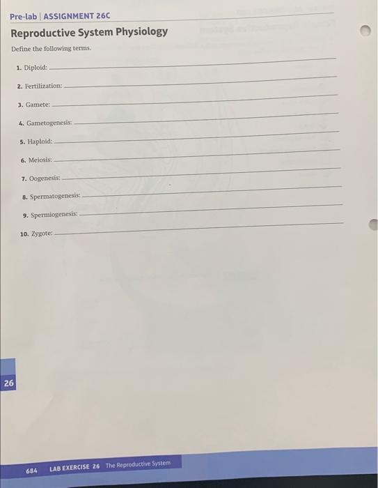 Solved Pre-lab ASSIGNMENT 26C Reproductive System Physiology | Chegg.com