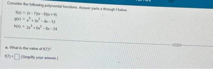 Solved Consider the following polynomial functions. Answer | Chegg.com
