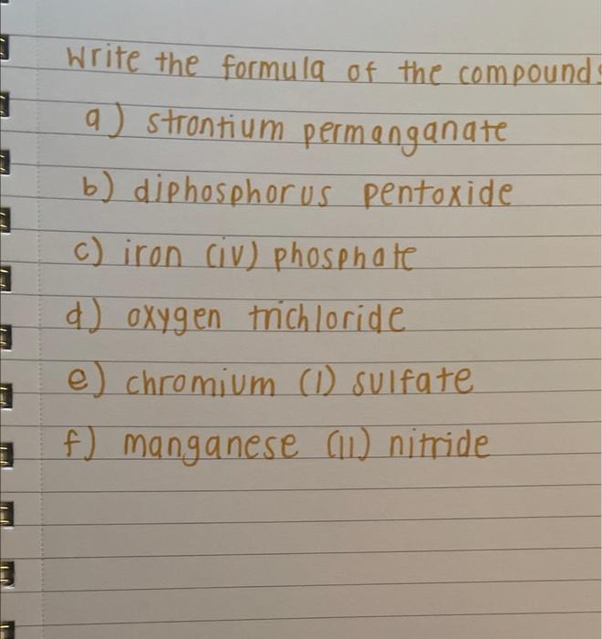 Solved Write the formula of the compound a) strontium | Chegg.com