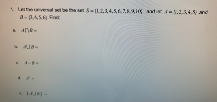 Solved 1 Let The Universal Set Be The Set