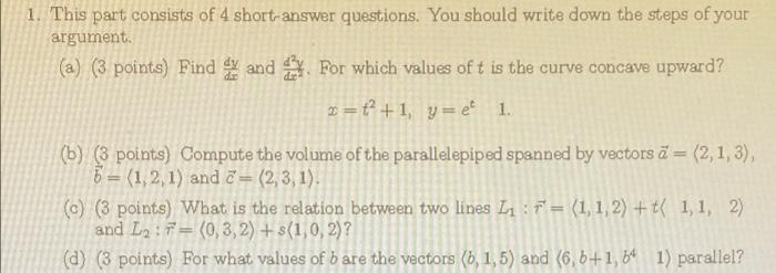 Solved 1. This part consists of 4 short-answer questions. | Chegg.com