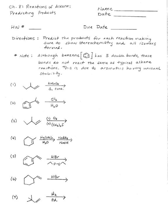 Solved Ch. 8: Reactions of Alkenes Name Predicting Products | Chegg.com