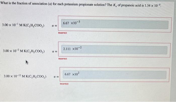 Solved What is the fraction of association (α) for each | Chegg.com