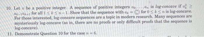 Solved 10. Let n be a positive integer. A sequence of | Chegg.com