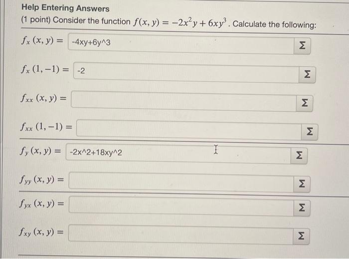 Solved (1 point) Consider the function f(x,y)=−2x2y+6xy3 | Chegg.com