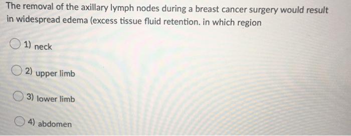 Solved The removal of the axillary lymph nodes during a | Chegg.com
