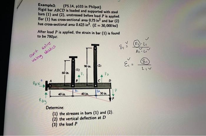 Solved Example3: (P5.14, p103 in Philpot) Rigid bar ABCD is | Chegg.com