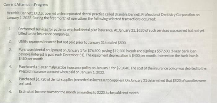 Solved 1 2 Current Attempt in Progress Bramble Bennett, DDS | Chegg.com