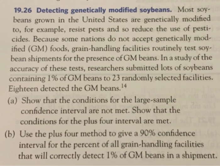 Solved 19.26 Detecting genetically modified soybeans. Most | Chegg.com