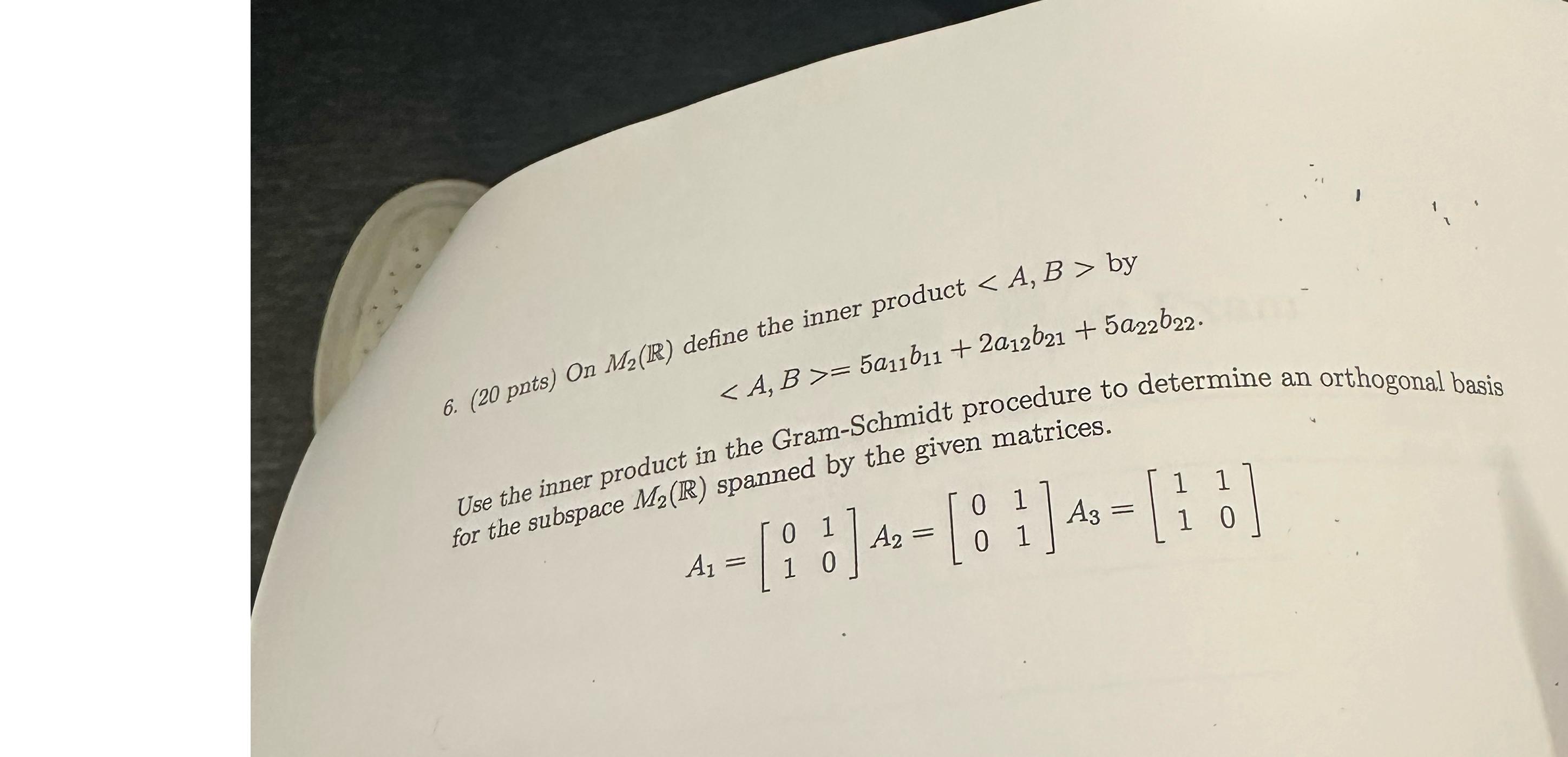 Solved (20 pats) On M_(2)(R) define the inner product | Chegg.com