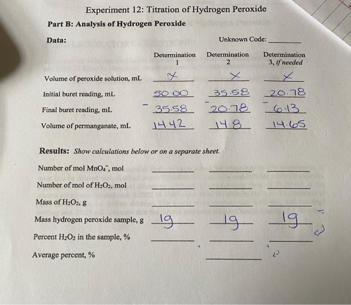 Solved Experiment 12: Titration of Hydrogen Peroxide Part B: | Chegg.com