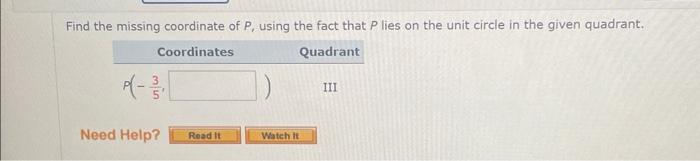 Solved Find the missing coordinate of P, using the fact that | Chegg.com