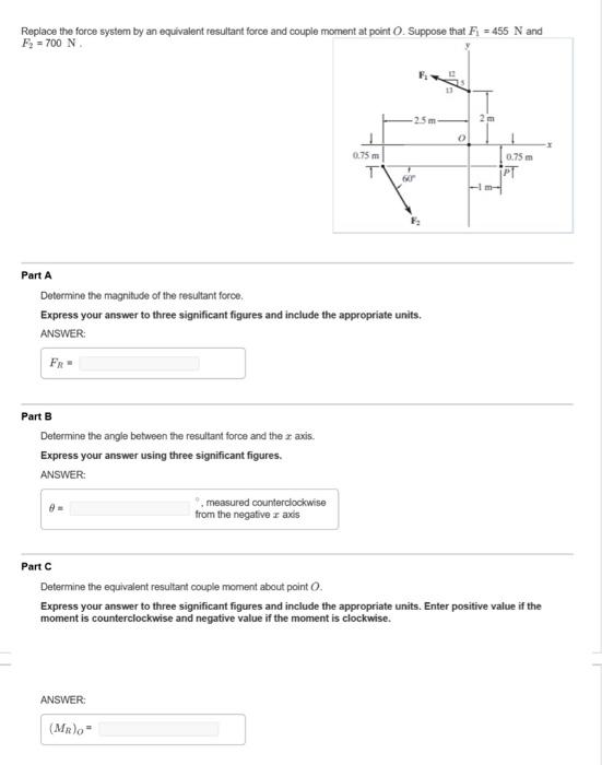 Solved Replace the force system by an equivalent resultant | Chegg.com