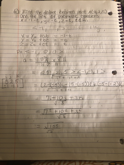 Solved 6. Find the distance between point A[4,2,5) and the | Chegg.com