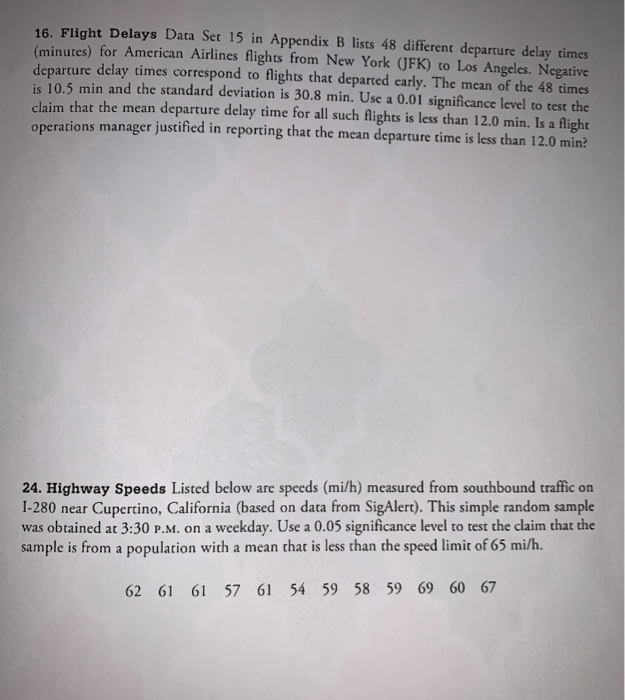 Solved 16. Flight Delays Data Set 15 in Appendix B lists 48 | Chegg.com