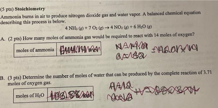 Solved 5 pts) Stoichiometry Ammonia burns in air to produce | Chegg.com