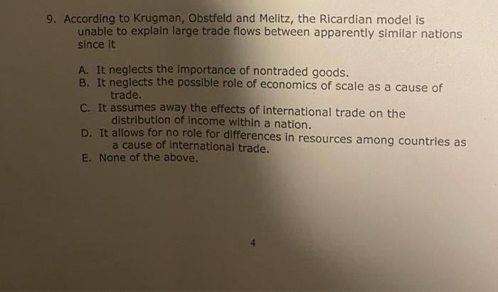 Solved 9. According to Krugman, Obstfeld and Melitz, the | Chegg.com