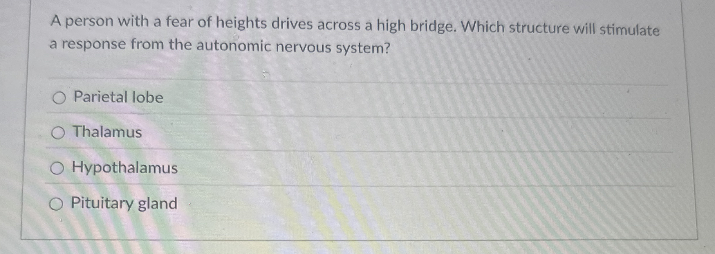 Solved A person with a fear of heights drives across a high | Chegg.com