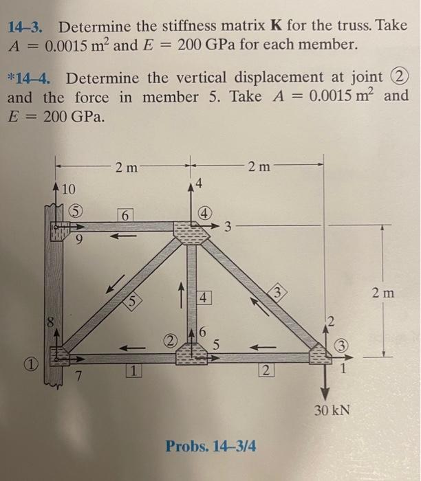 Solved 14 3 Determine The Stiffness Matrix K For The Truss
