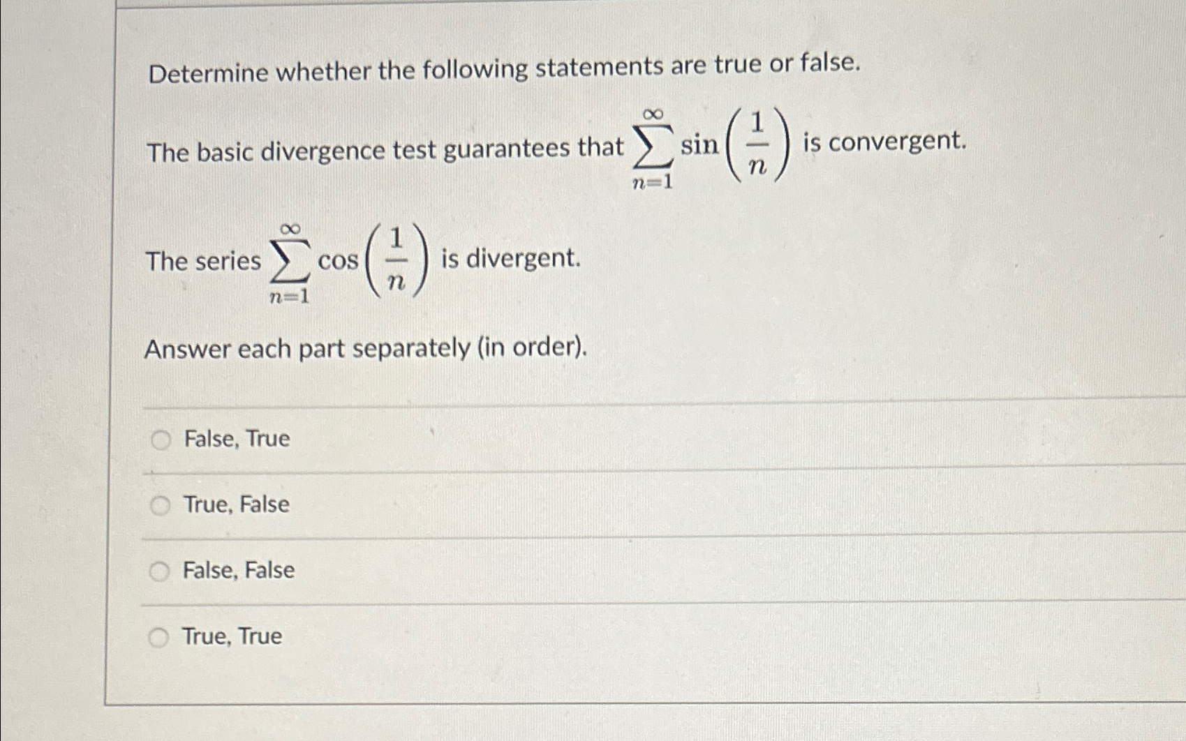Solved Determine whether the following statements are true | Chegg.com