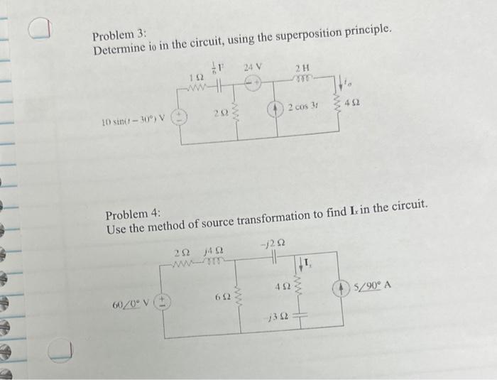 Solved Problem 3: Determine io in the circuit, using the | Chegg.com