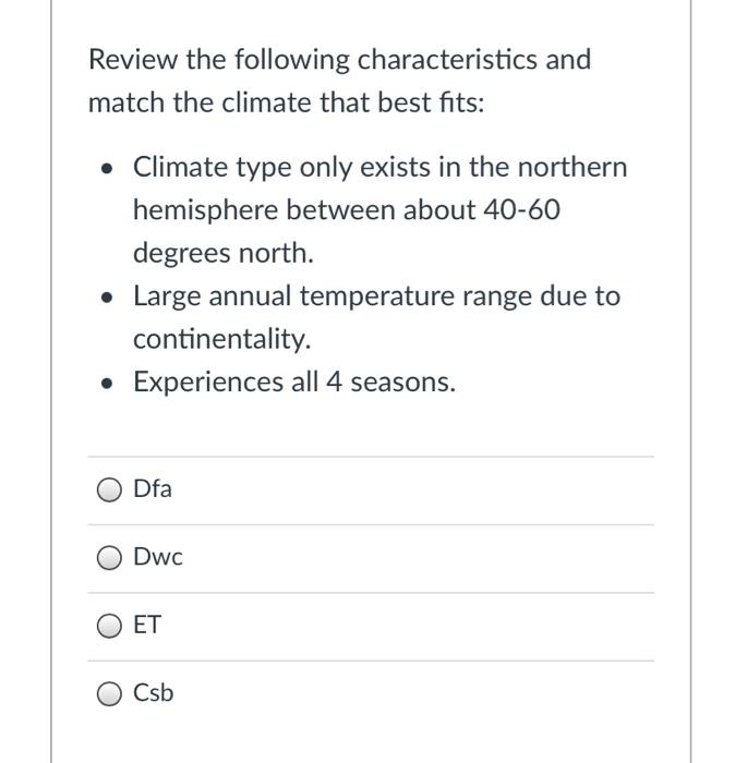 Solved Review the following characteristics and match the | Chegg.com