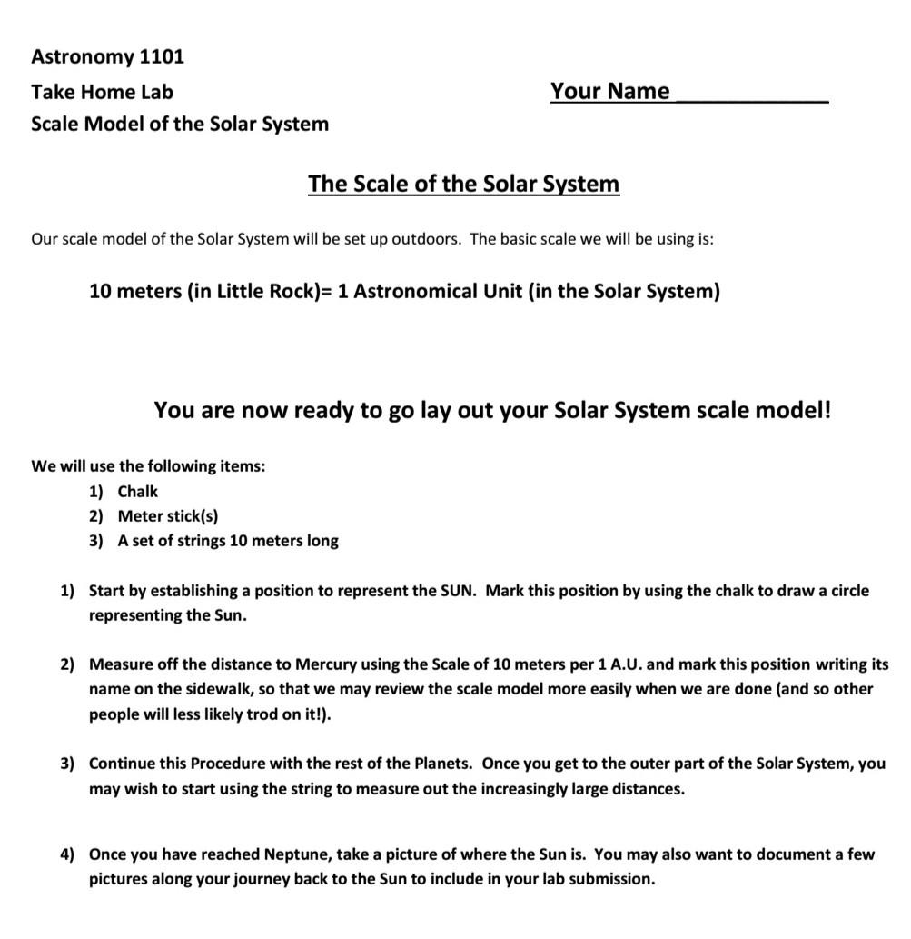 Solved Astronomy 1101 Take Home Lab Scale Model of the Solar | Chegg.com
