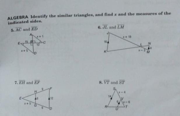 Solved ALGEBRA Identify the similar triangles, and find x | Chegg.com