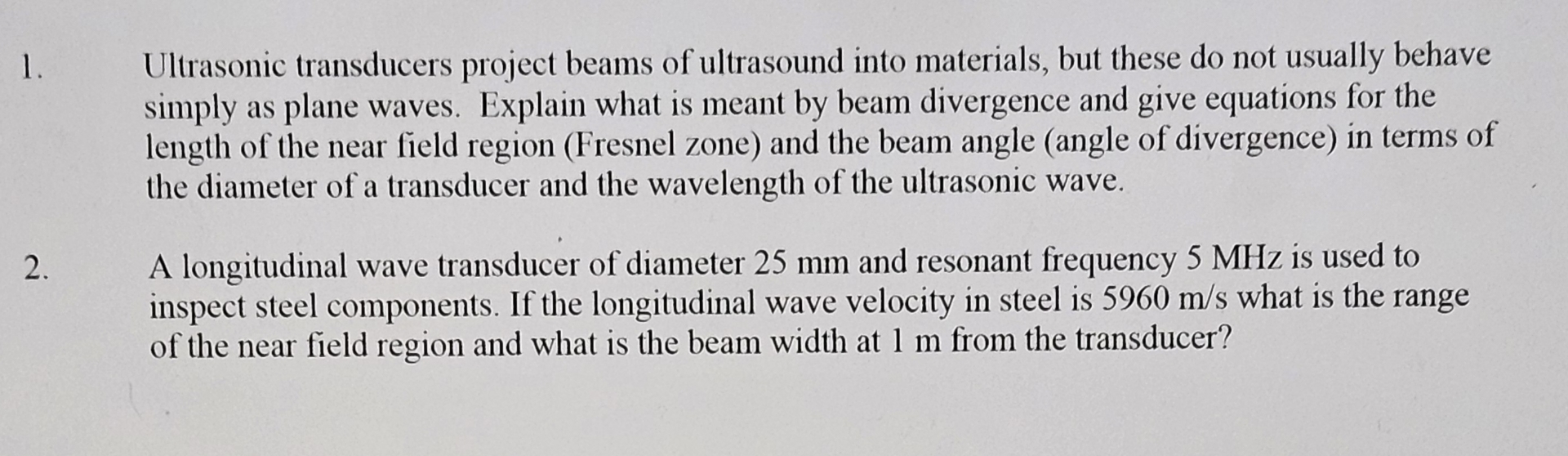 Solved Ultrasonic transducers project beams of ultrasound | Chegg.com