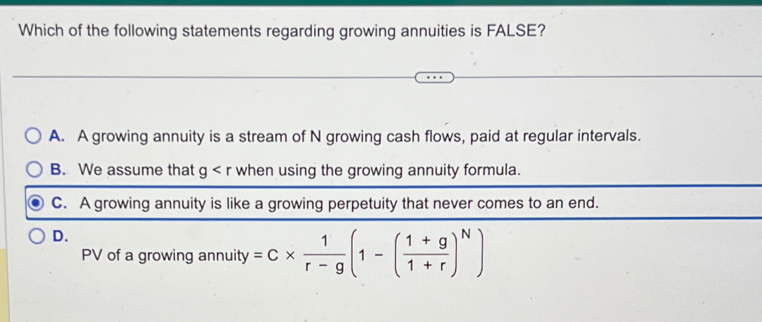 Solved Which of the following statements regarding growing | Chegg.com