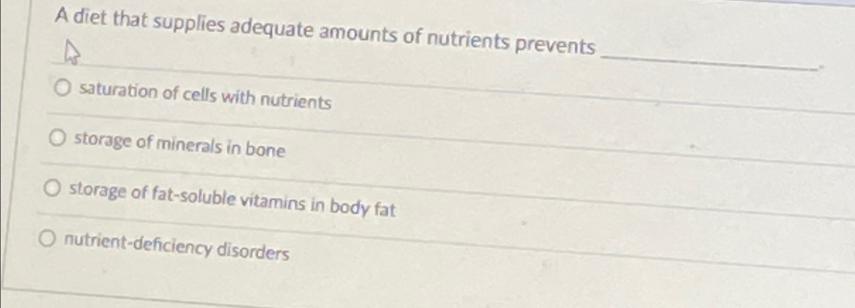 Solved A diet that supplies adequate amounts of nutrients | Chegg.com