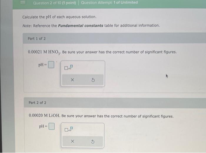Solved Calculate the pH of each aqueous solution. Note: | Chegg.com