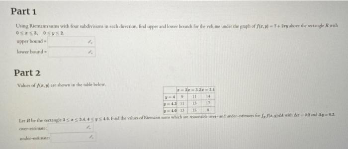 Solved 0≤x≤3,0≤y≤2 upper bound = lower tound - Part 2 Values | Chegg.com
