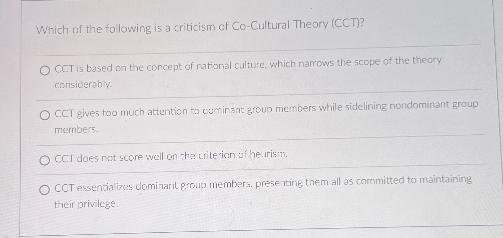 Solved Which of the following is a criticism of Co-Cultural | Chegg.com