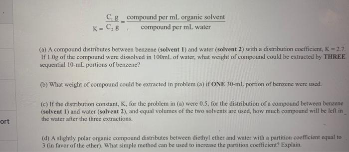 Solved Cg compound per mL organic solvent K= - Cg compound | Chegg.com