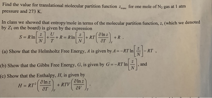 Solved Find The Value For Translational Molecular Partition