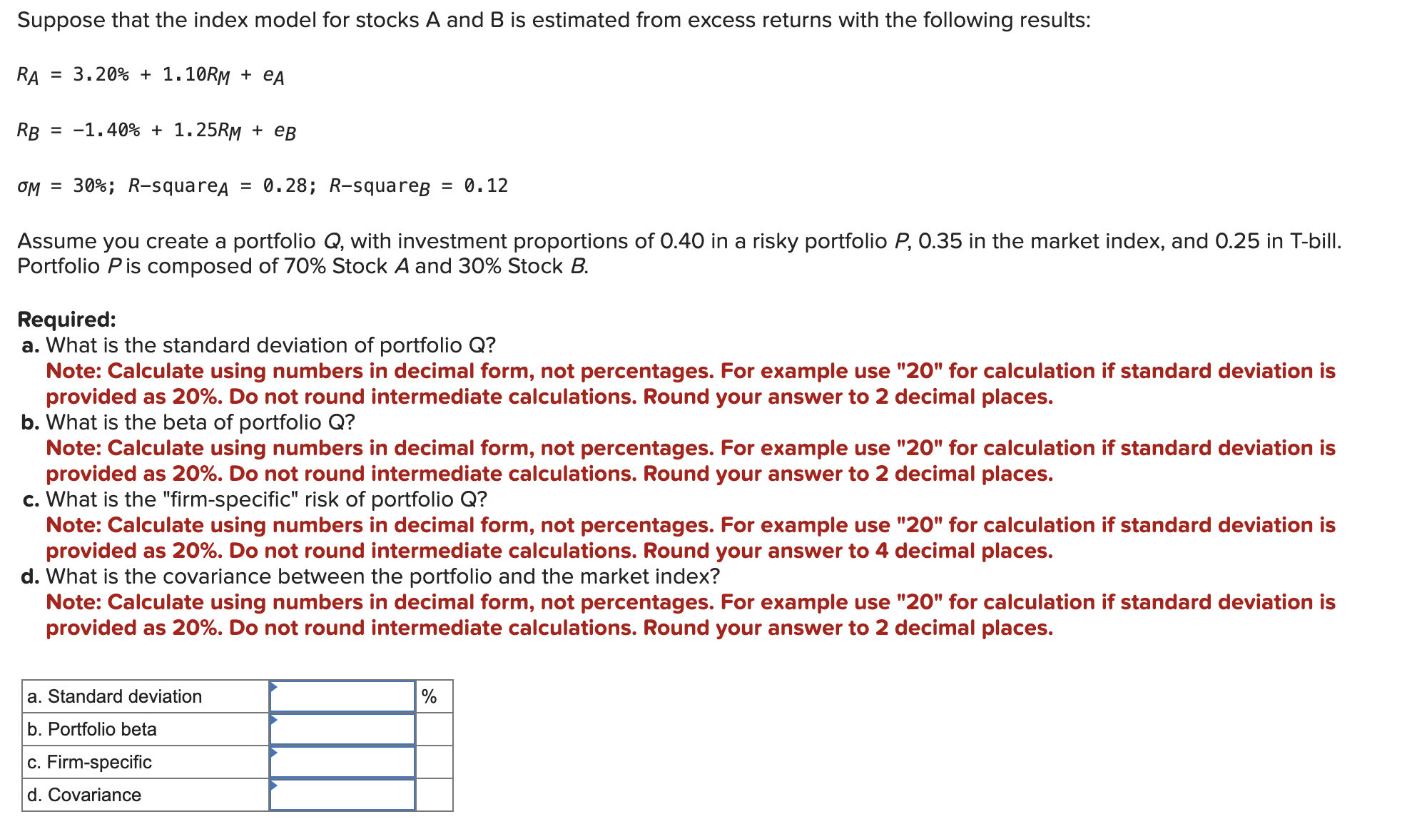 Suppose that the index model for stocks A and B is | Chegg.com