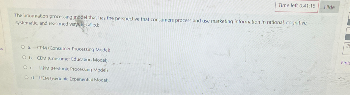 Solved Time left 0:41:15HideThe information processing model | Chegg.com