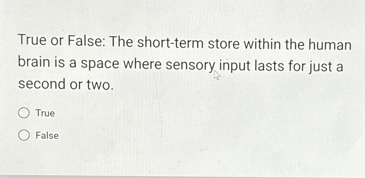 Solved True or False: The short-term store within the human | Chegg.com