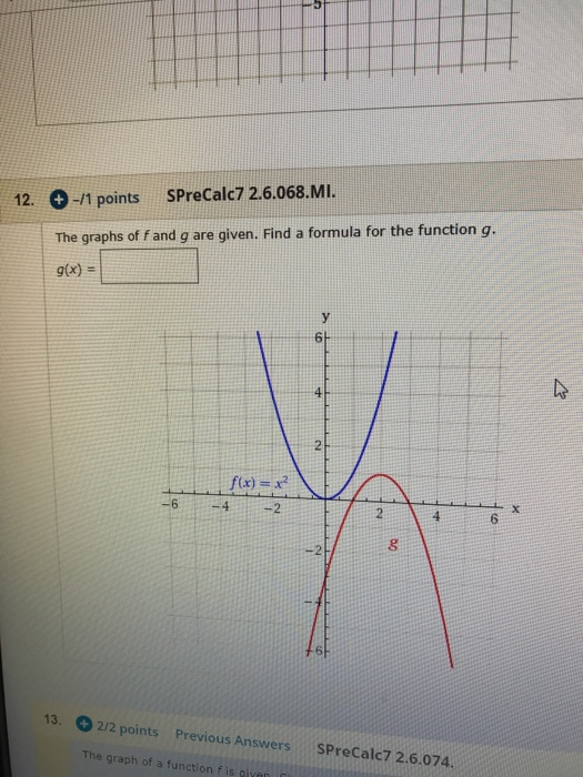 Solved 12. + -/1 points SPreCalc7 2.6.068.MI. The graphs of | Chegg.com