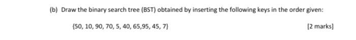 Solved (b) Draw the binary search tree (BST) obtained by | Chegg.com